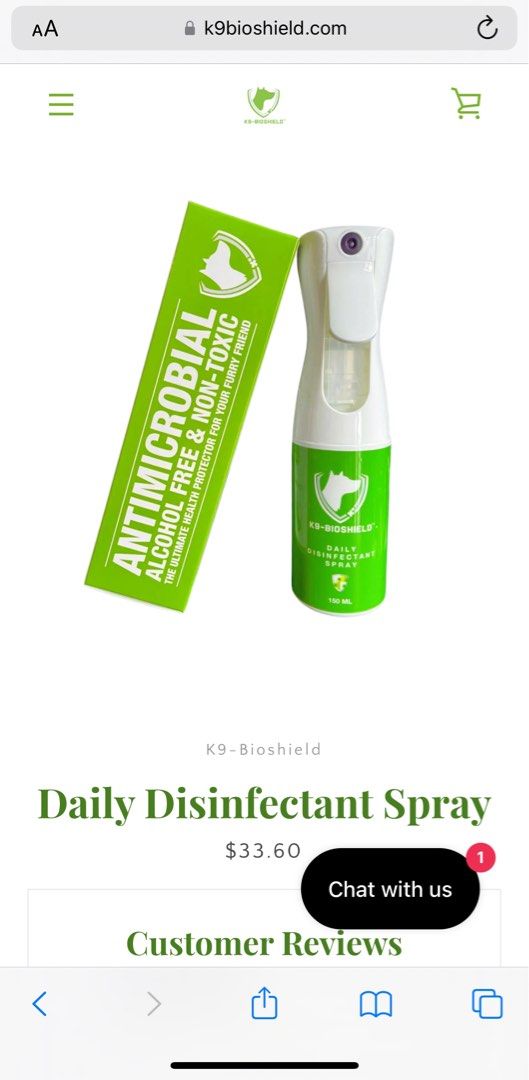 K9-Bioshield Daily Dog Disinfectant Spray, Pet Supplies, Health ...