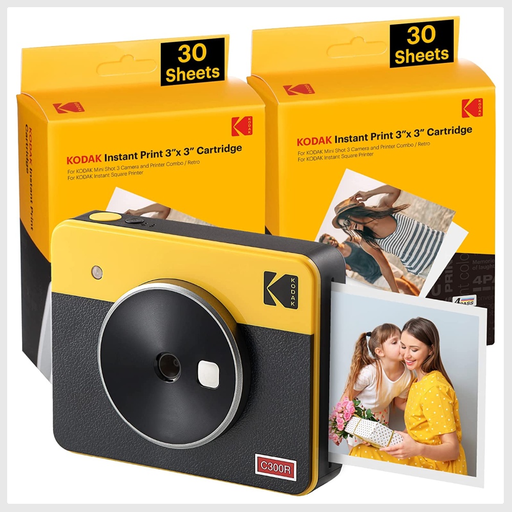 KODAK Mini Shot 3 Retro 4PASS 2-in-1 Instant Camera and Photo Printer (3x3") + 68 Sheets Bundle ...