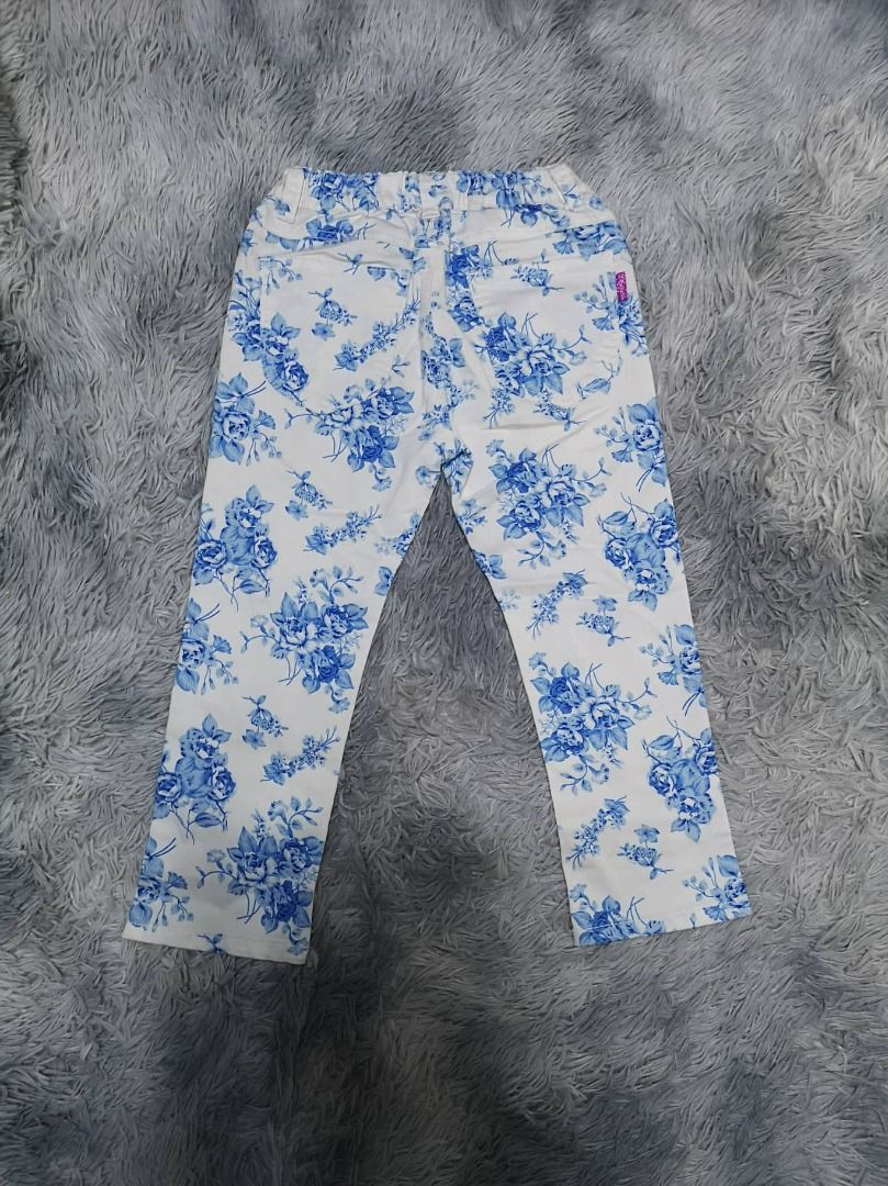 Little White Blue Floral Pants on Carousell