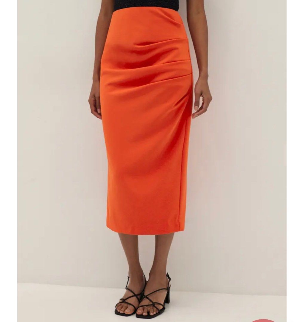 Mailea Side Pleat Column skirt in Vermillion, Women's Fashion, Bottoms ...
