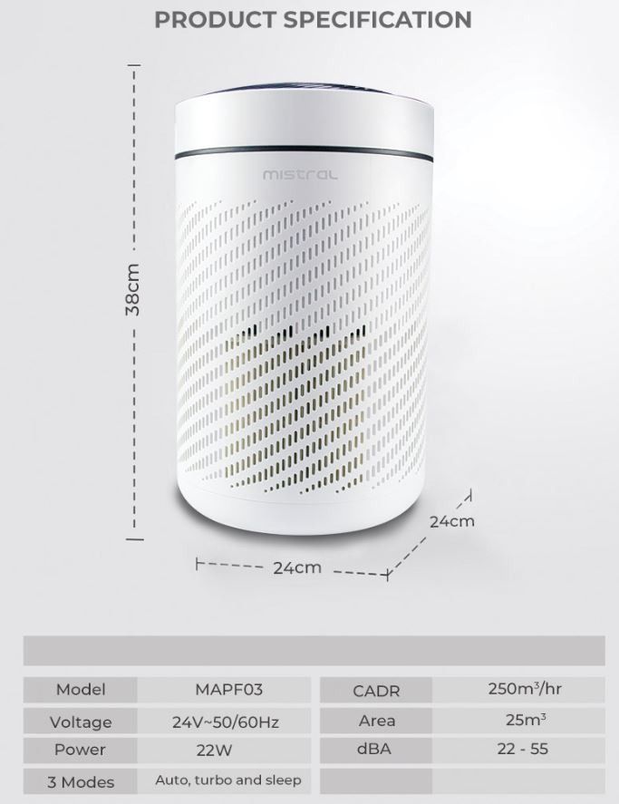Mistral Air Purifier with HEPA FIlter MAPF03, TV & Home Appliances, Air ...