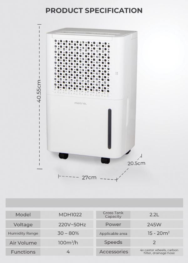 Mistral Dehumidifier with Ionizer & UV 10L MDH1022, TV & Home Appliances, Air Purifiers ...