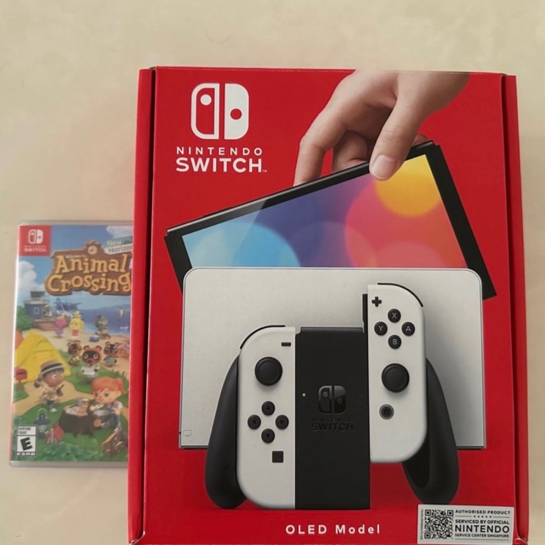 Nintendo Switch OLED white and animal crossing new horizons, Video ...