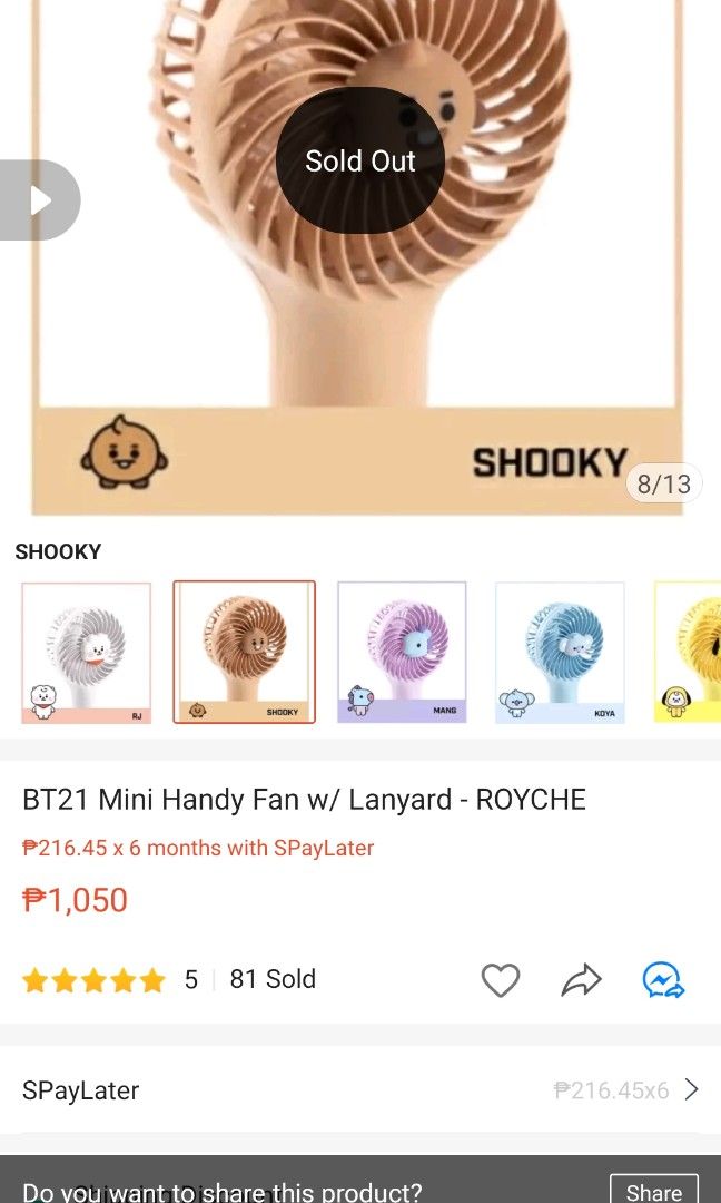 Official BT21 Royche Shooky mini fan on Carousell