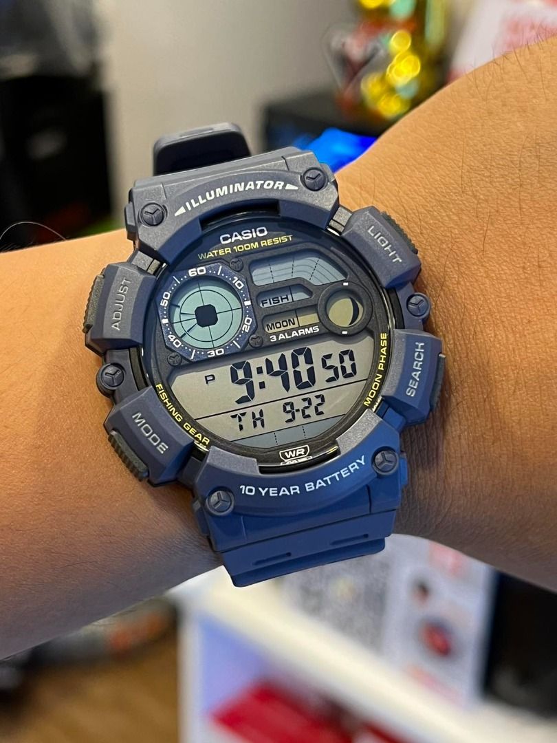 ORIGINAL CASIO Digital BLUE Fishing Gear Men's Watch WS-1500H-2AV ...