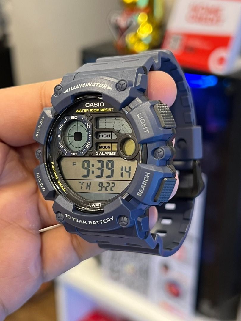 ORIGINAL CASIO Digital BLUE Fishing Gear Men's Watch WS-1500H-2AV ...