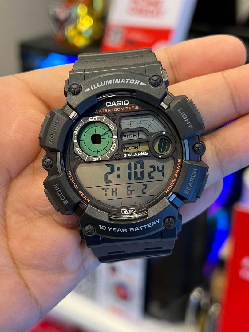 ORIGINAL CASIO Digital Fishing Gear Men's BLACK Watch WS-1500H-1AV / Legit CASIO Digital BLACK ...
