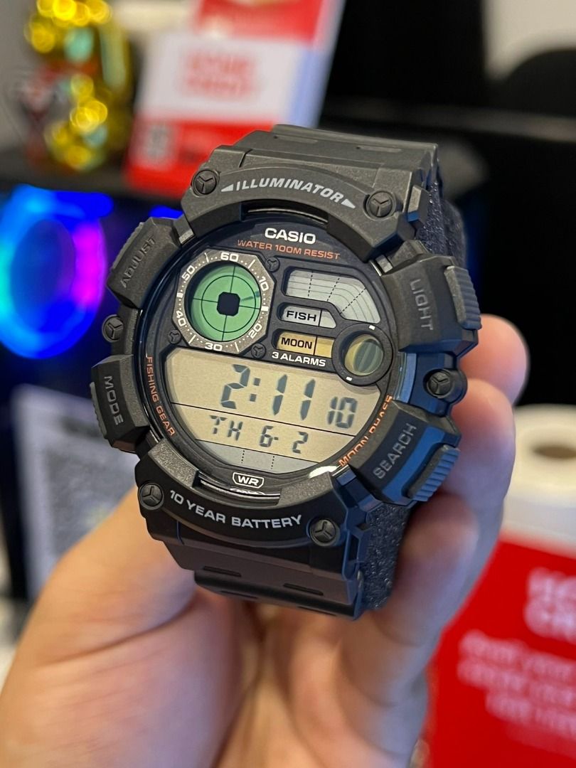 ORIGINAL CASIO Digital Fishing Gear Black Resin Band Men's Watch WS-1500H-1AV / Legit Casio ...