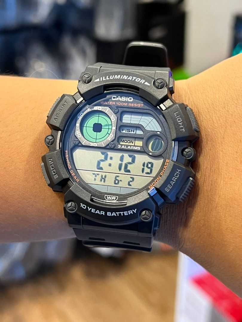 ORIGINAL CASIO Digital Fishing Gear Black Resin Band Men's Watch WS ...
