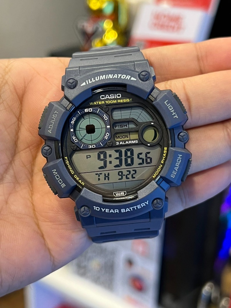 ORIGINAL CASIO Digital Fishing Gear BLUE Resin Band Men's Watch WS ...
