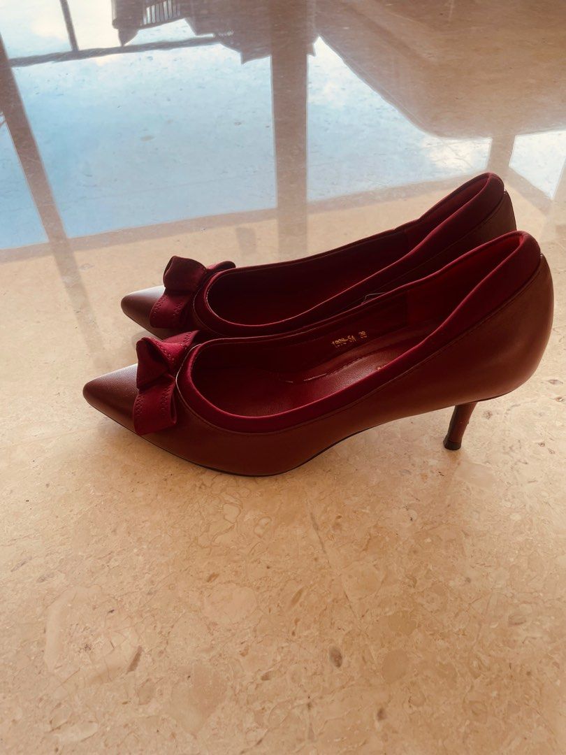 Pazzion red ribbon heels, Women's Fashion, Footwear, Heels on Carousell