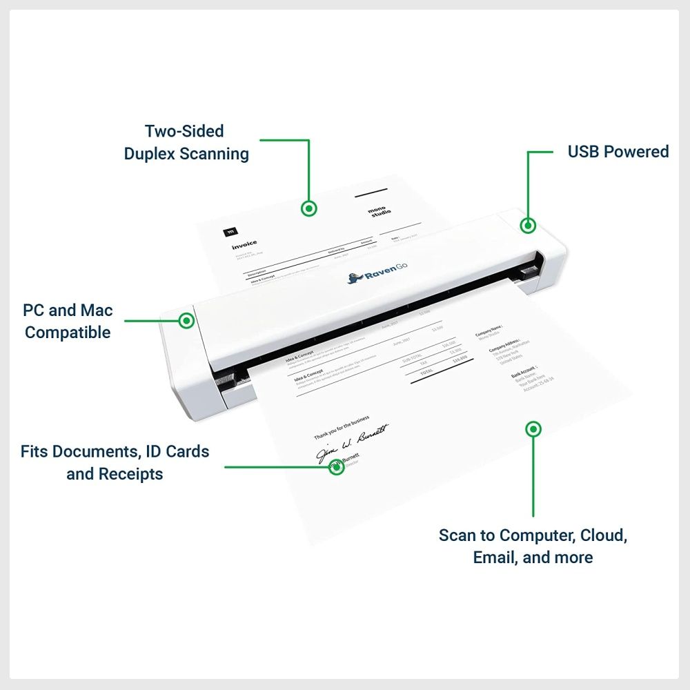 Raven Go Portable Mobile Document Scanner for PC and Mac with Duplex ...