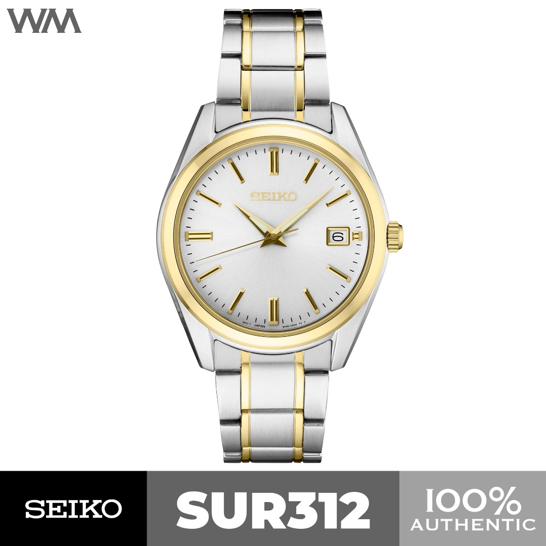 Seiko White Dial Two Tone Stainless Steel Quartz Watch SUR312, Luxury ...