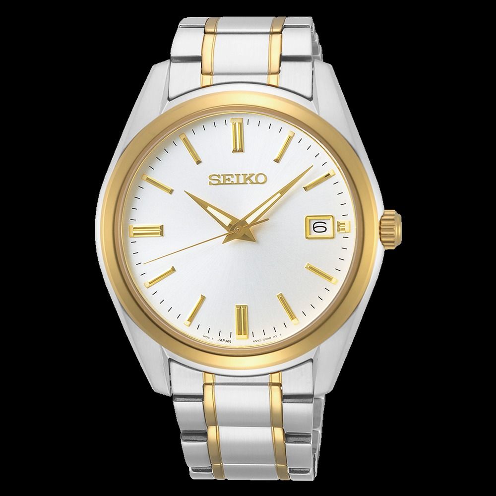 Seiko White Dial Two Tone Stainless Steel Quartz Watch SUR312, Luxury ...