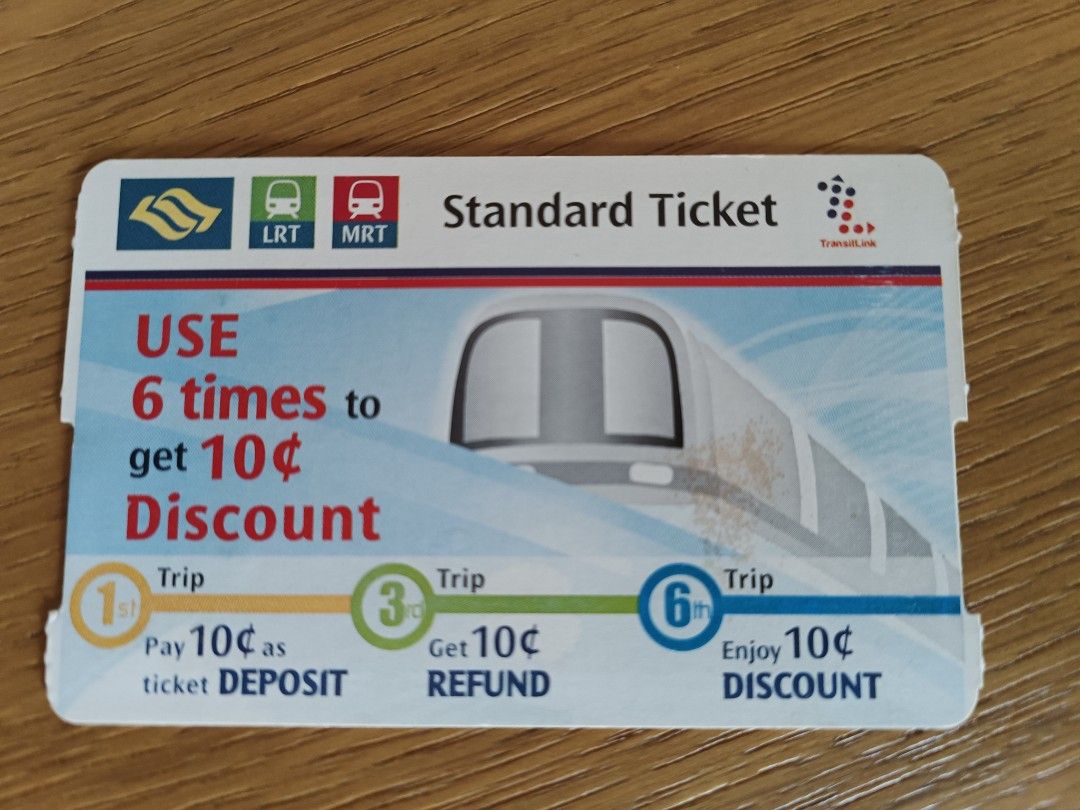 Singapore MRT Standard Ticket, Used, Extra Fine & Nice Condition ...