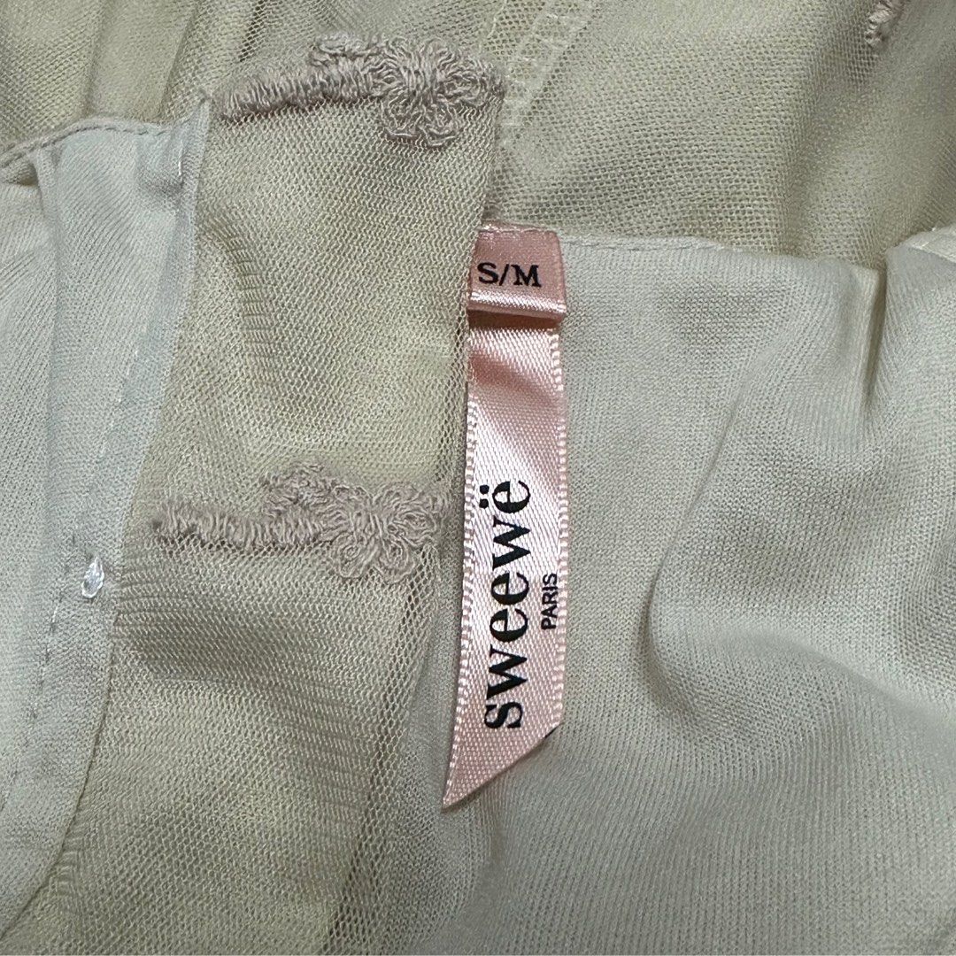 SWEEWE nude brown vintage boho lace sheer see through cottage core midi ...