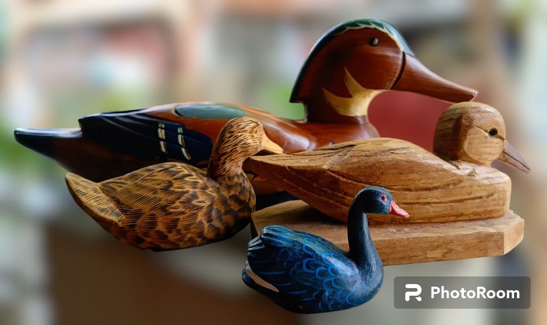 Vintage Large Wooden Duck Decoy + 3 Smaller Ducks on Carousell