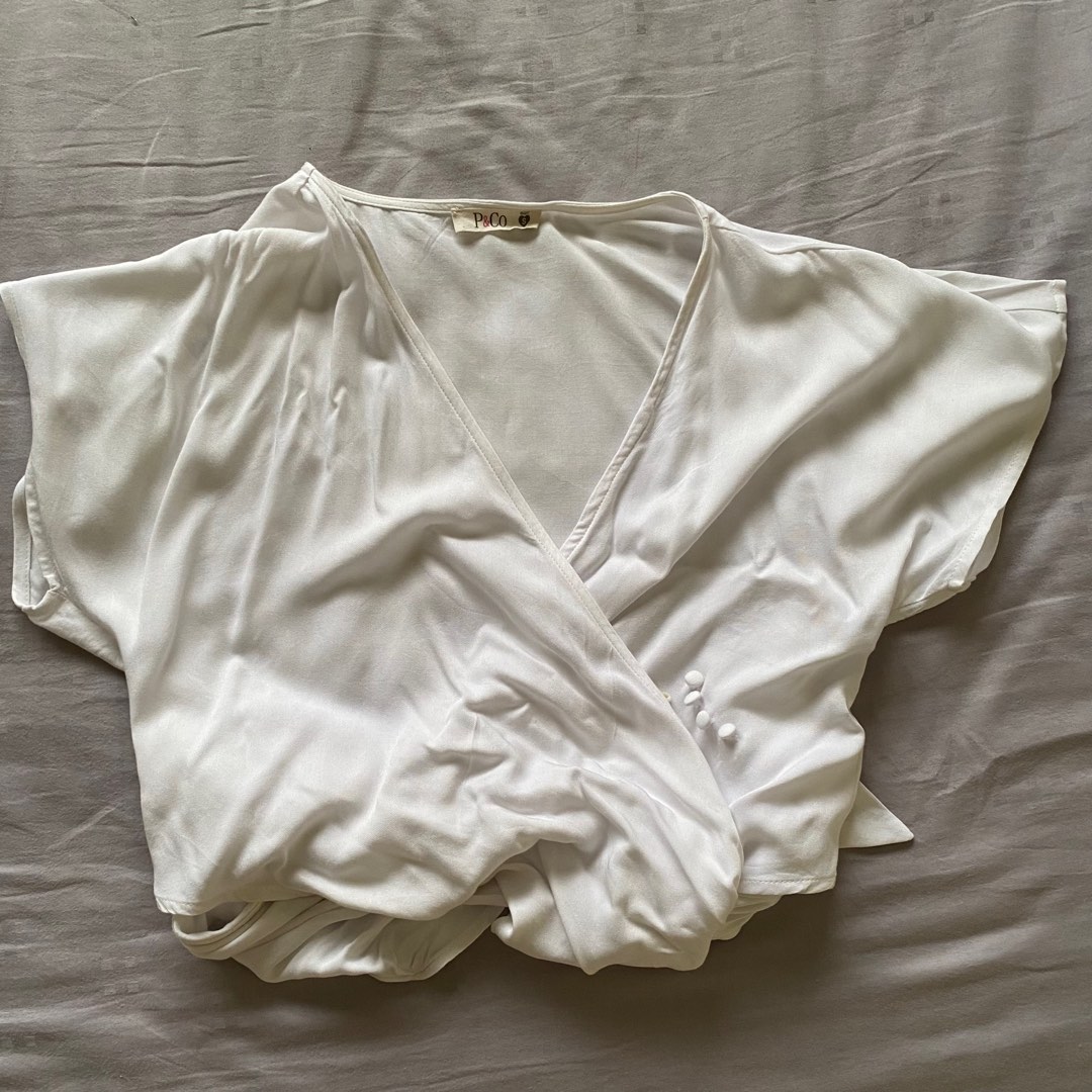 White Wrap Top, Women's Fashion, Tops, Blouses on Carousell