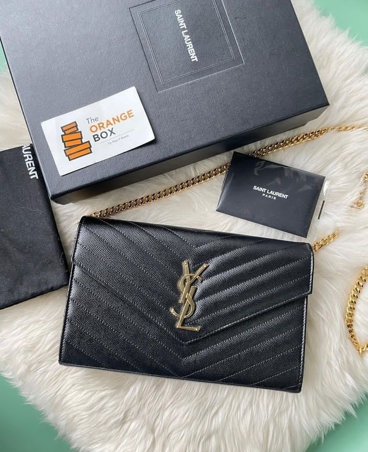 YSL Wallet on Chain in Black Gold Hardware, Luxury, Bags & Wallets on ...