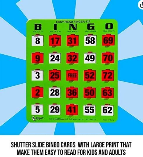 25 PC SET REGAL GAMES Jumbo Bingo Cards Easy Read Finger Tip Shutter ...
