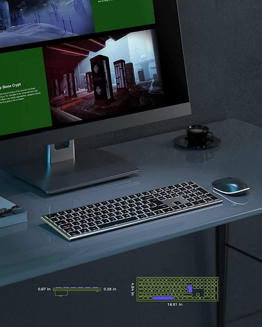 2914) BACKLIT WIRELESS KEYBOARD AND MOUSE SET, SEENDA RECHARGEABLE FULL ...