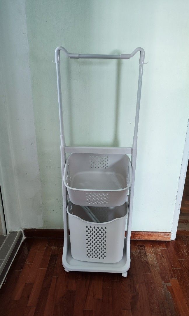 2 Tier Laundry Basket with Clothes Hanger Rail, Furniture & Home Living ...