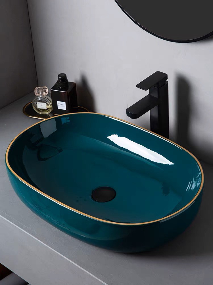 50% off jade green basin with fixtures, Furniture & Home Living ...