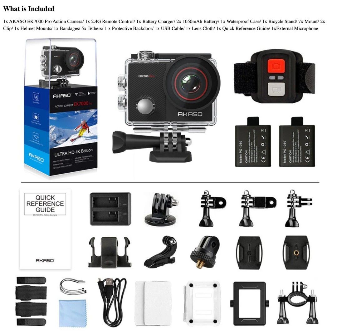 AKASO EK7000 PRO Action Camera Ultra HD 4K WiFi 1080P/60fps ...