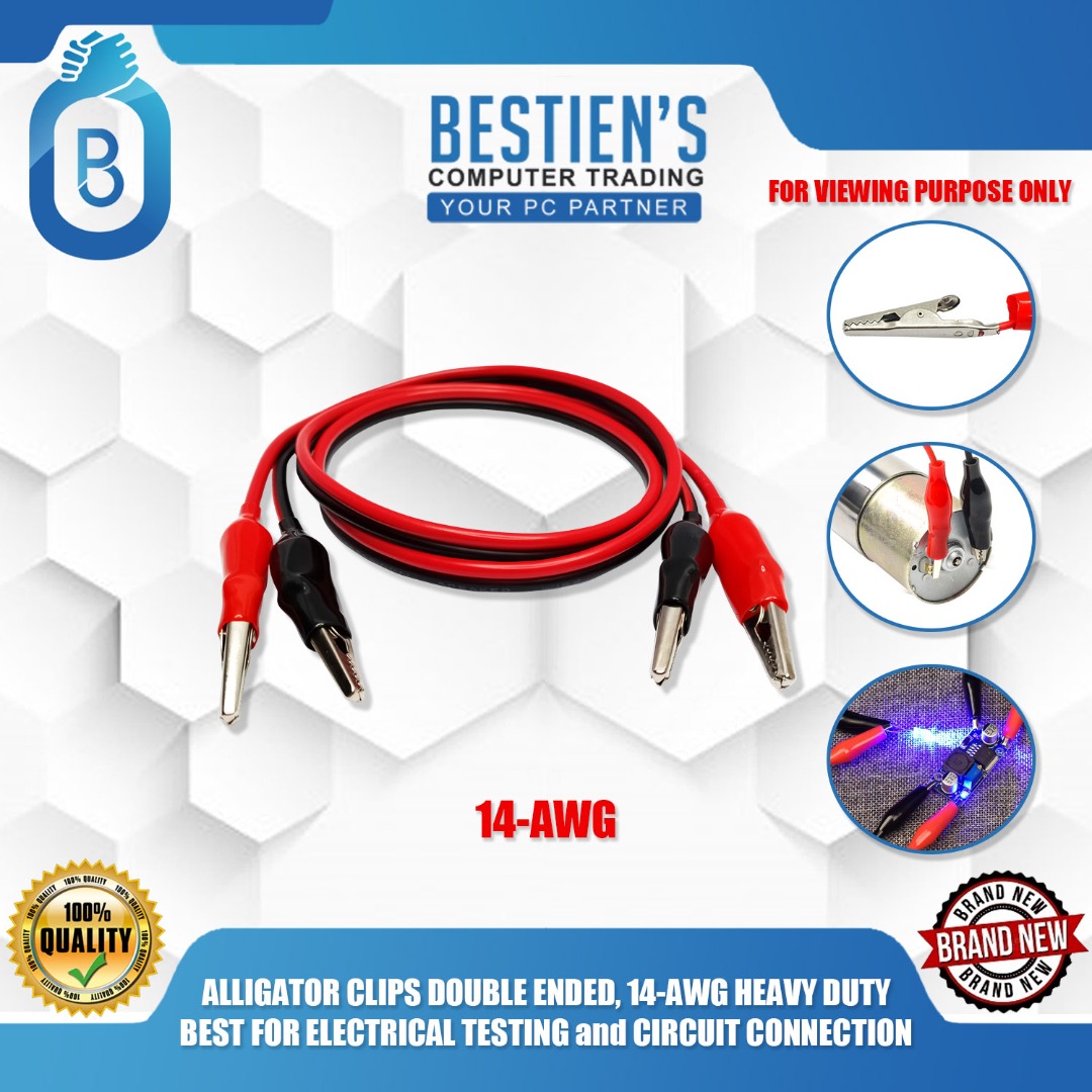 ALLIGATOR CLIPS DOUBLE ENDED, 14-AWG HEAVY DUTY, BEST FOR ELECTRICAL ...