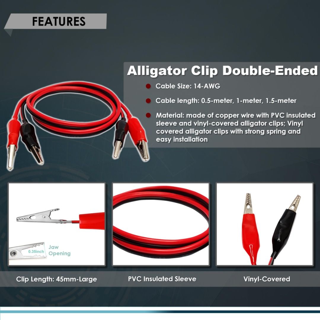 ALLIGATOR CLIPS DOUBLE ENDED, 14-AWG HEAVY DUTY, BEST FOR ELECTRICAL ...