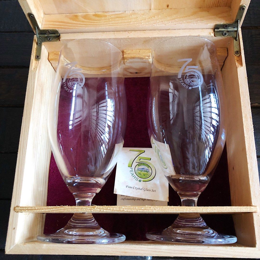 Amway Nutrilite 75 anniversary Fine Crystal Glass set of 3, Furniture ...