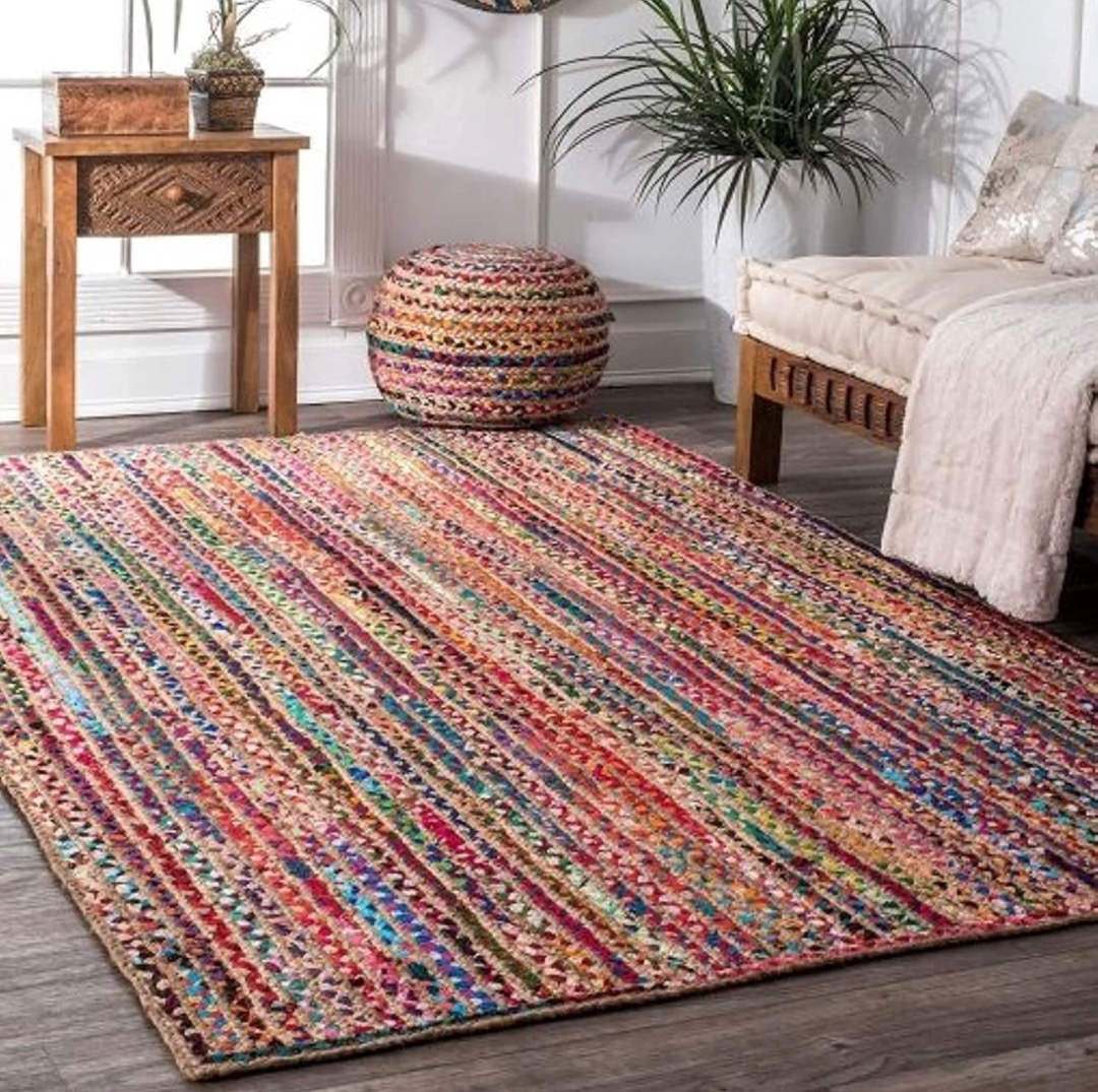 12*9 ft Artisanal handmade jute chindi colourful carpet , Furniture ...
