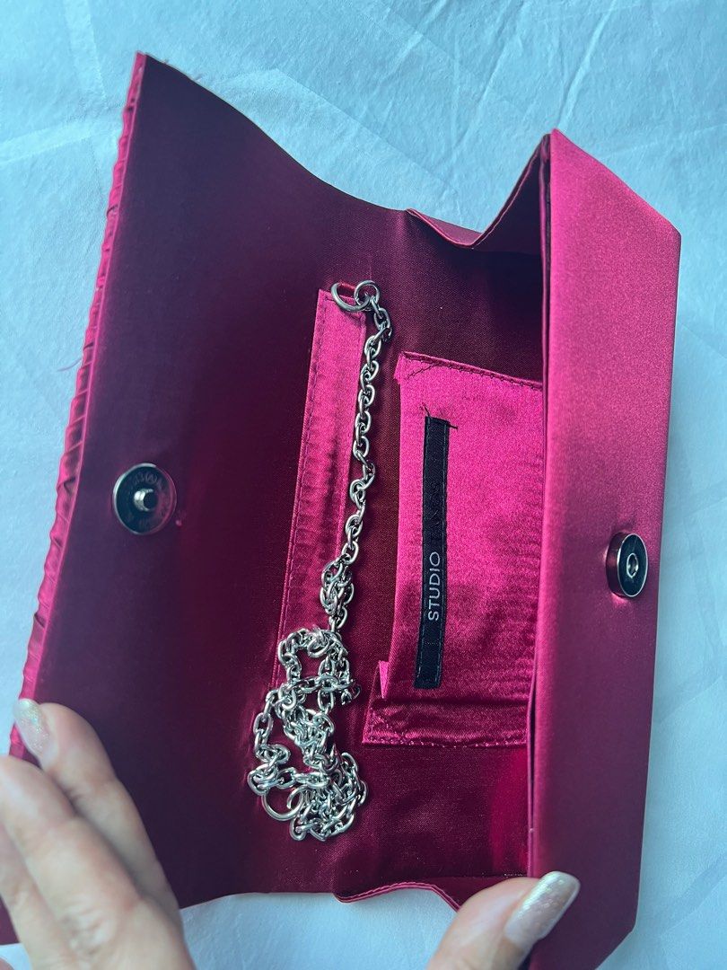 Beautiful Satin Fabric Clutch With Silver Chain Sling Women s Fashion beautiful-satin-fabric-clutch-with-silver-chain-sling-women-s-fashion