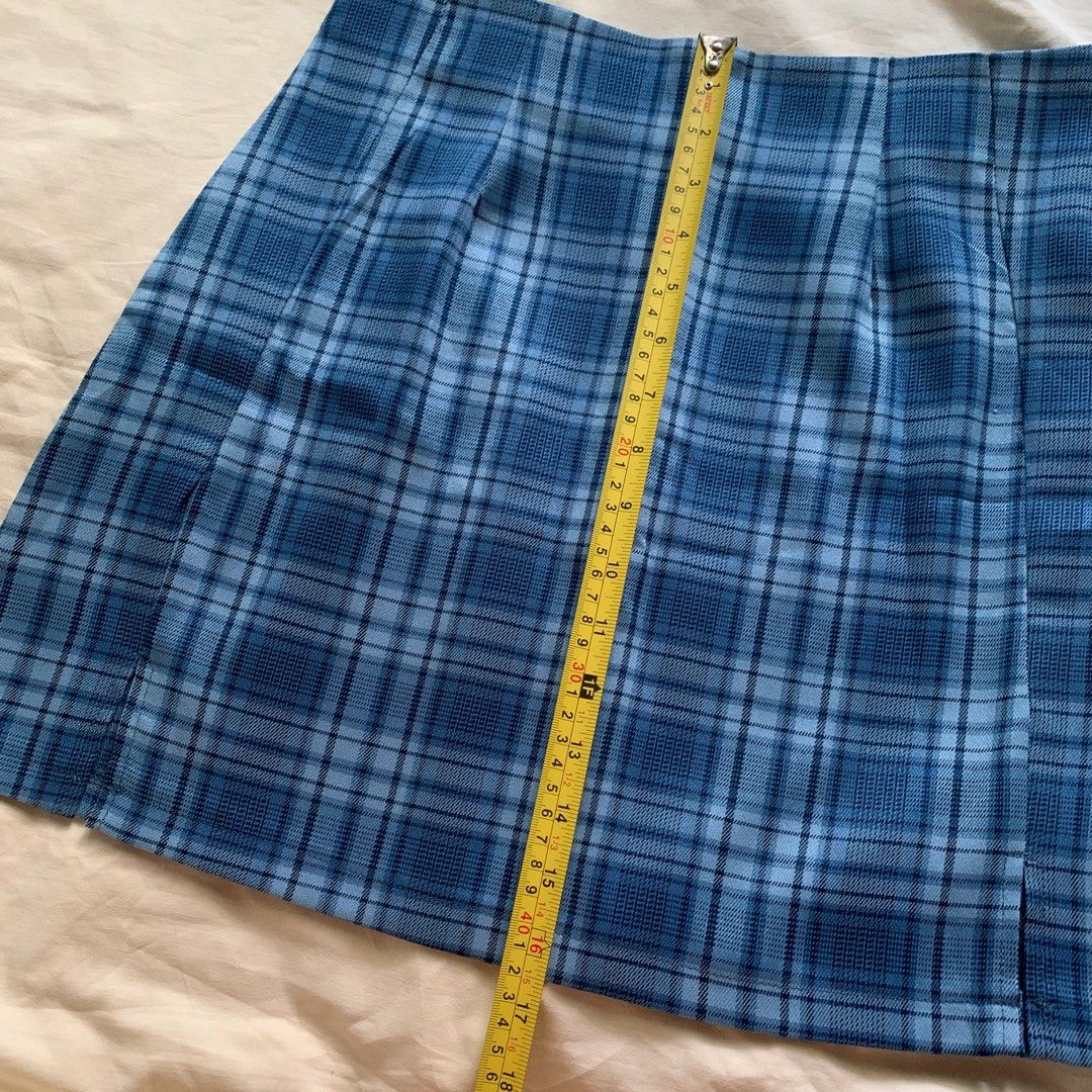 Blue plaid mini skirt on Carousell