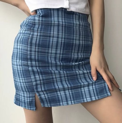 Blue plaid mini skirt on Carousell