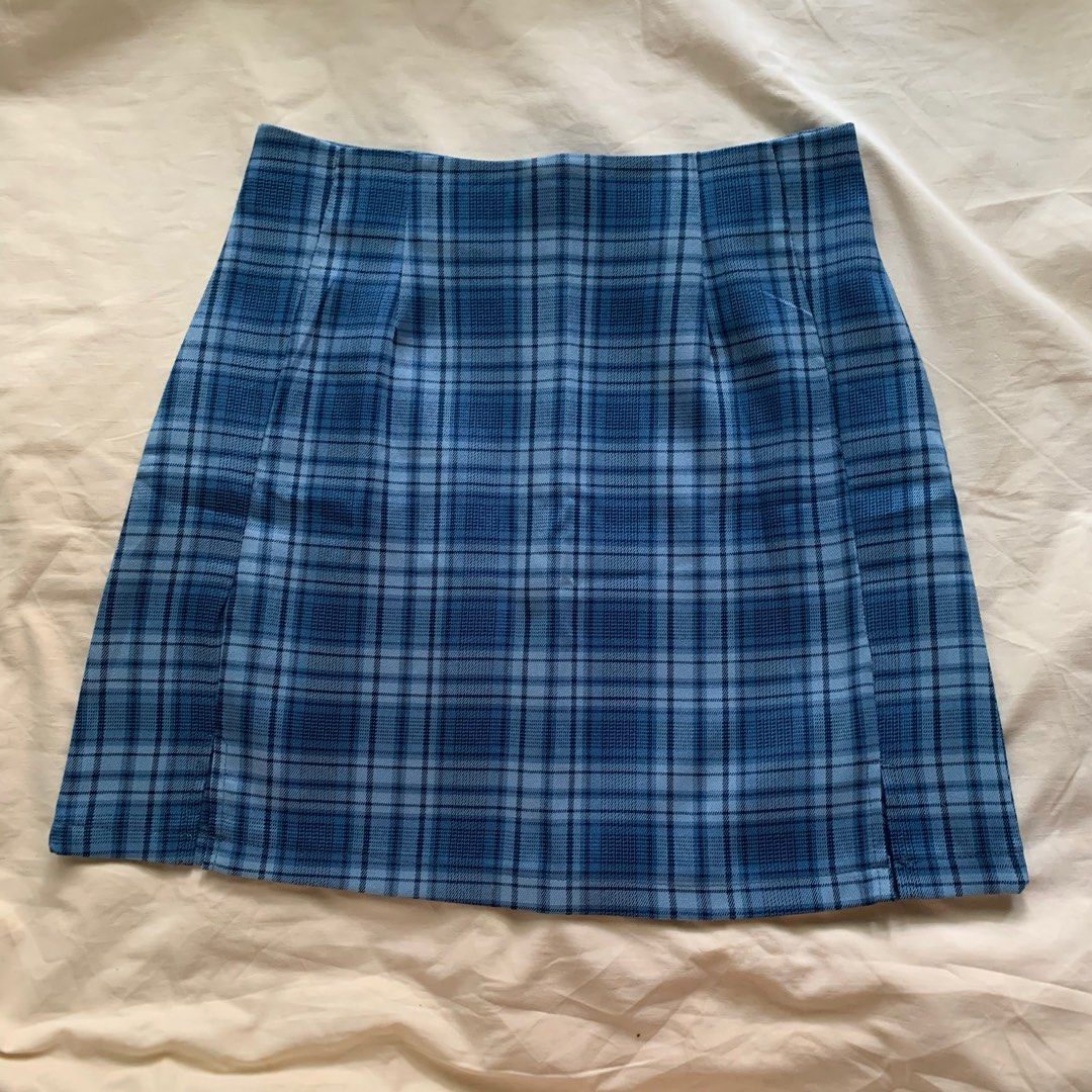 Blue plaid mini skirt on Carousell