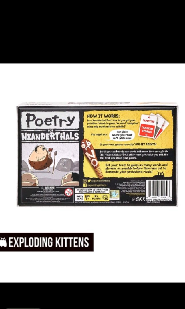 [BNIB] Exploding Kittens POETRY01EN Poetry for Neanderthals Card Game ...