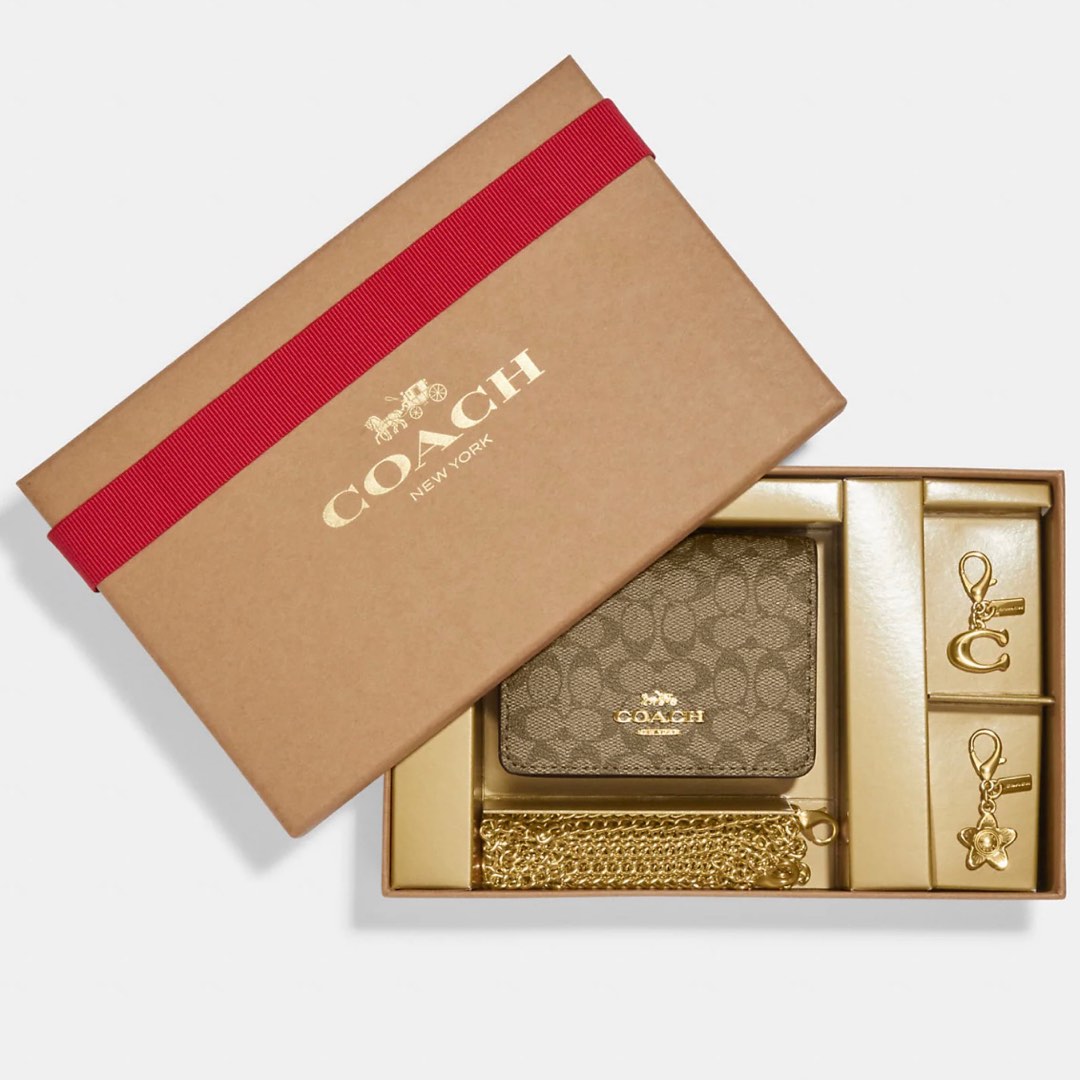 COACH Boxed Mini Wallet On A Chain In Signature Canvas, Luxury, Bags ...