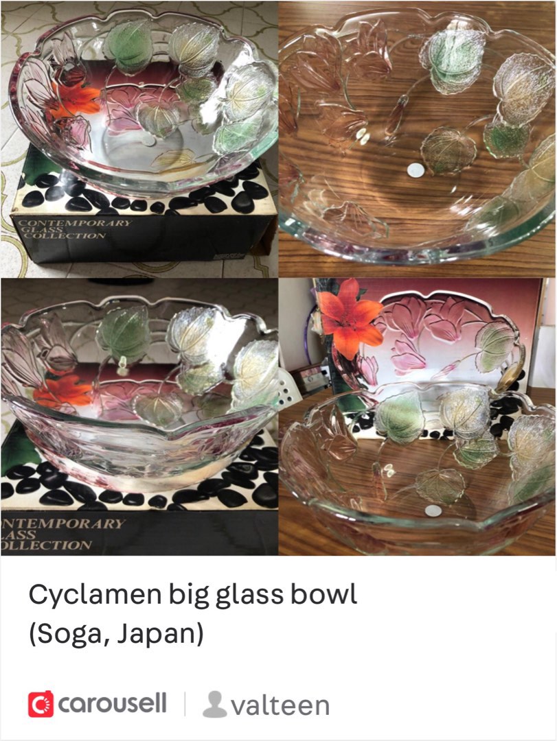 Cyclamen big floral-designed tinted thick glass bowl (Soga, Japan ...