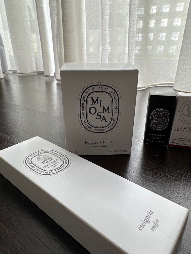Diptyque Boxes - Mimosa and Snuffer, Furniture & Home Living, Home ...