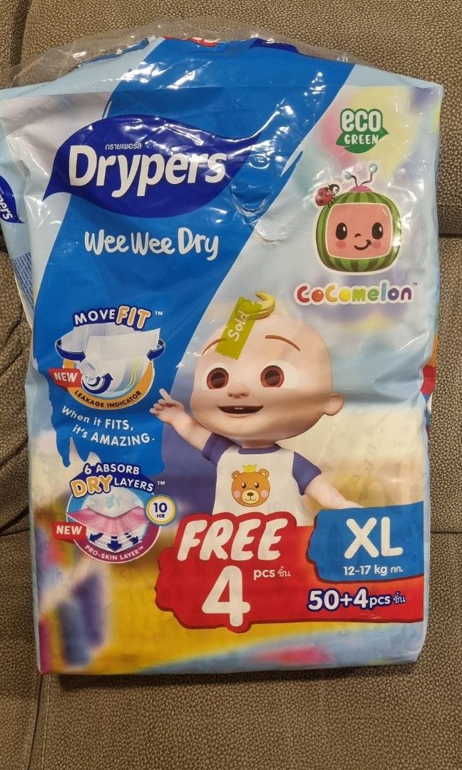 Drypers XL tape cocomelon (opened) - 36pcs, Babies & Kids, Bathing ...