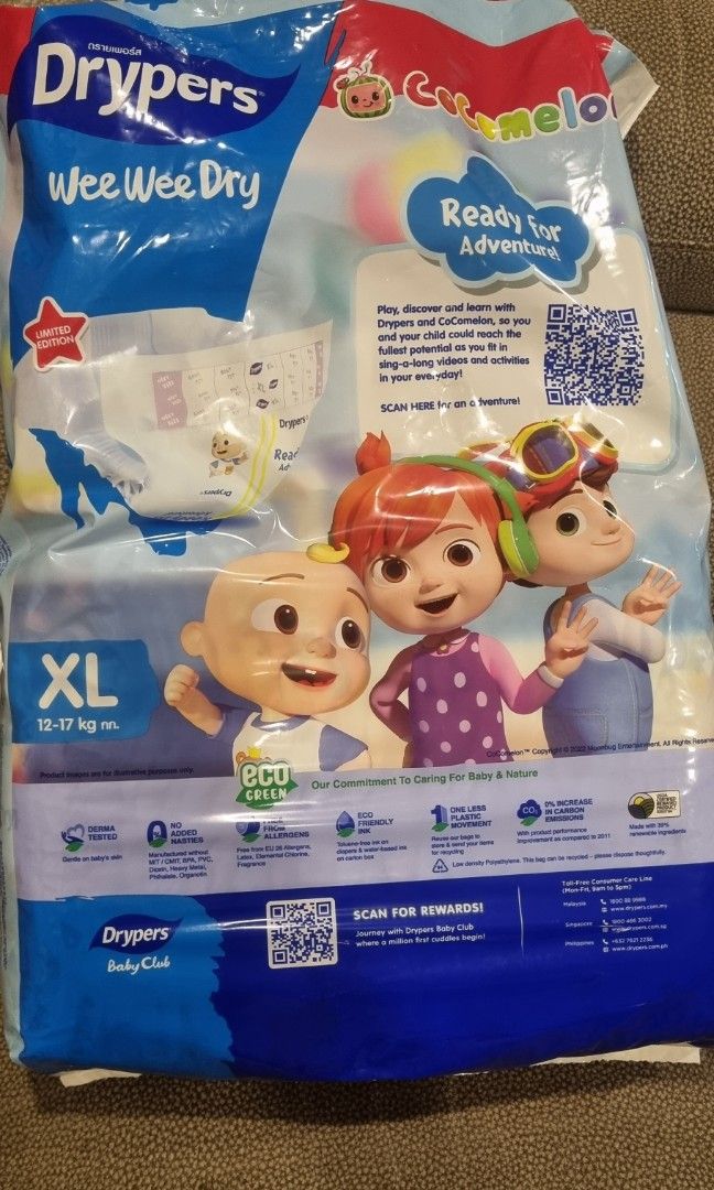 Drypers XL tape cocomelon (opened) - 36pcs, Babies & Kids, Bathing ...