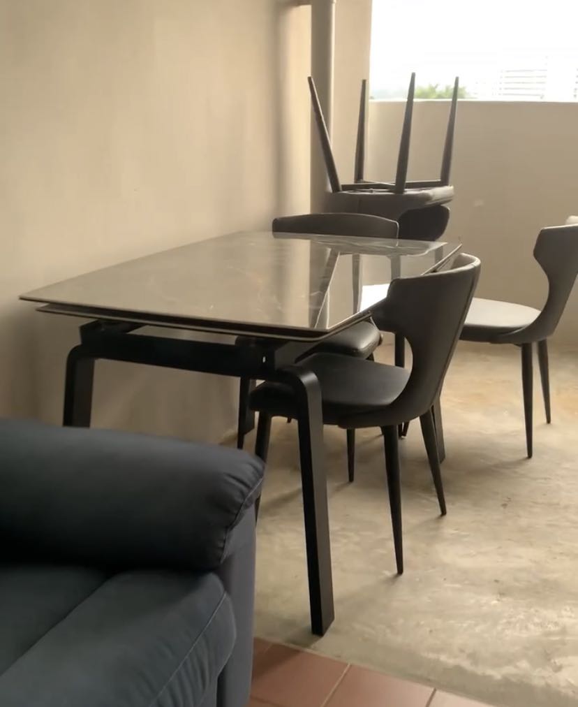 Extendable Sintered Stone Dining Table Set with leather chairs ...