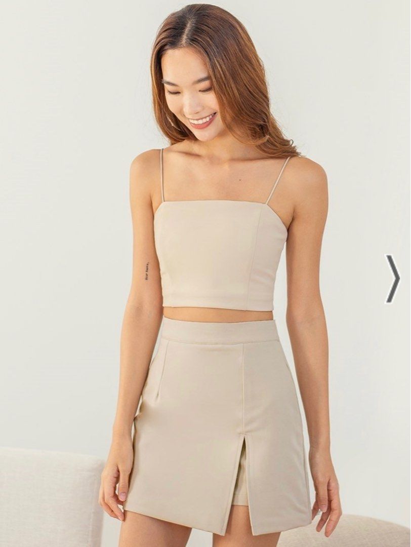 EZRA BASIC HIGH SLIT SKORTS #MADEBYLOVET (OAT), Women's Fashion, Bottoms, Other Bottoms on Carousell