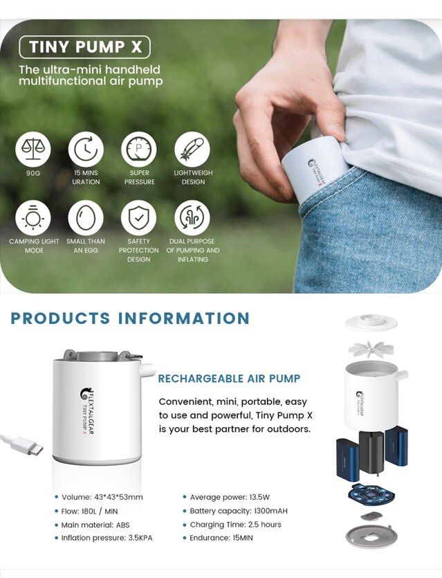 FlexTailGear Tiny Pump X, 3 in 1 Air Pump, with LED Light Portable, Furniture & Home Living ...