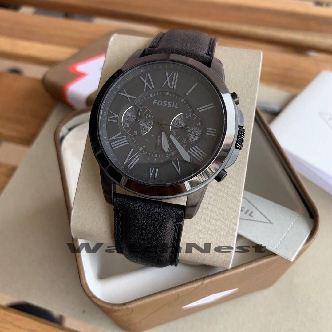 Fossil Original Grant Chronograph Black Leather Watch FS5132, Luxury ...