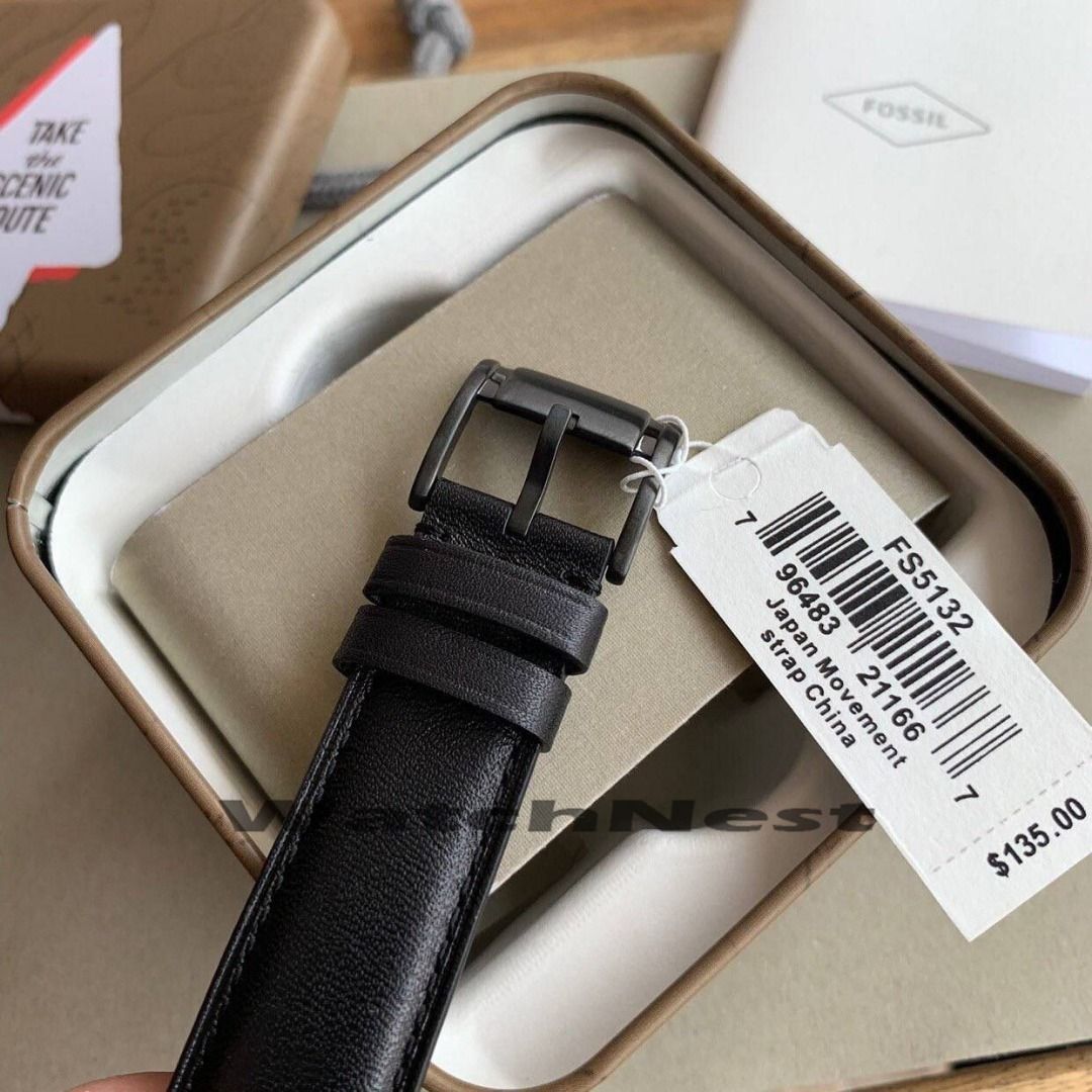 Fossil Original Grant Chronograph Black Leather Watch FS5132, Luxury ...