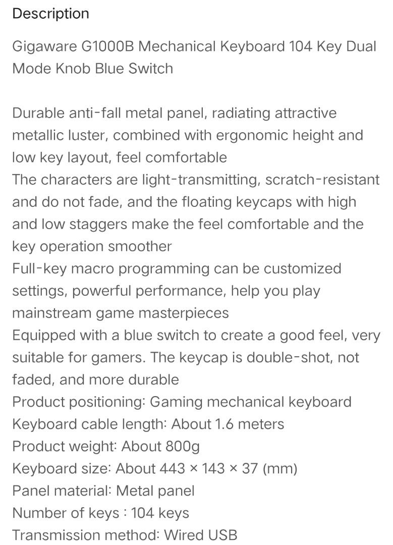 Gigaware G1000B Mechanical Keyboard, Computers & Tech, Parts & Accessories, Computer Keyboard on ...