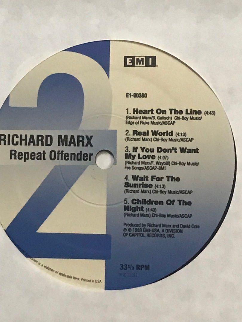 LP - Richard Marx- Repeat Offender USA pressing, Hobbies & Toys, Music ...