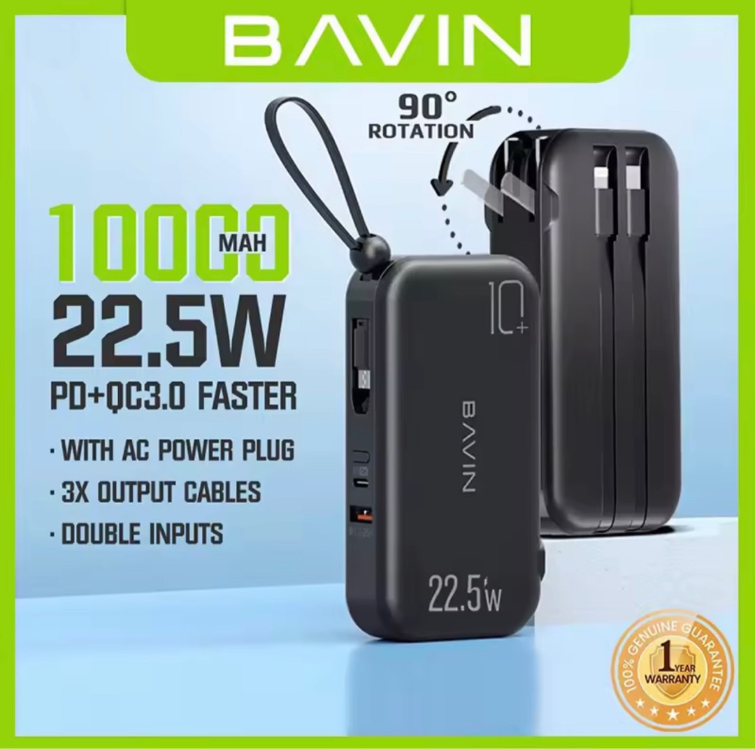 On Hand Original BAVIN Powerbank with plug and cables 10,000 MAH ...